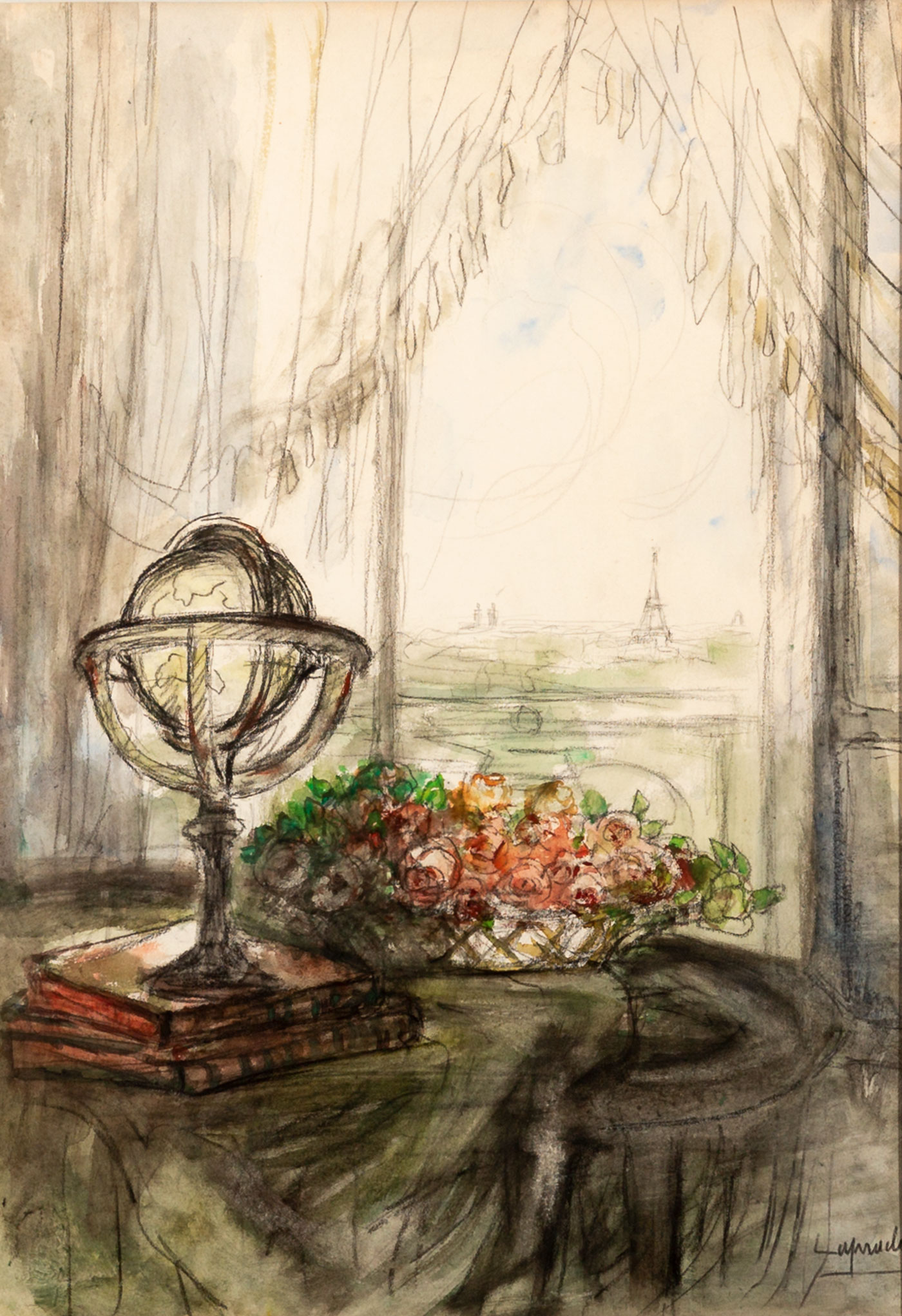 Pierre Laprade (1875-1931) 'Fenetre A Bouqueval La Mappemonde ...